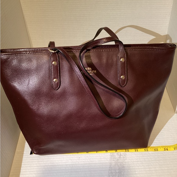 Coach | Bags | Coach Red Cherry Metallic Leather Crossgrain City Zip ...